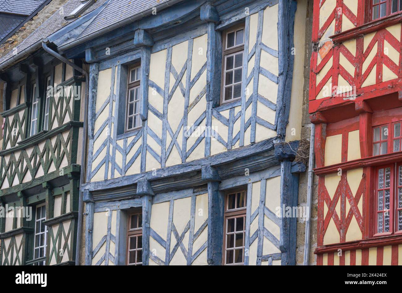 Detail of half-timbered buildings Treguier Cotes d'Armor Brittany ...