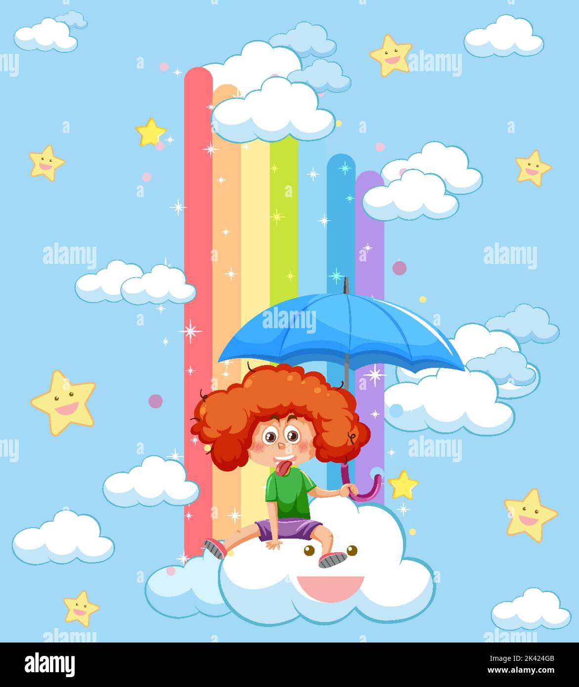 Happy kids in in the sky with rainbow illustration Stock Vector Image ...