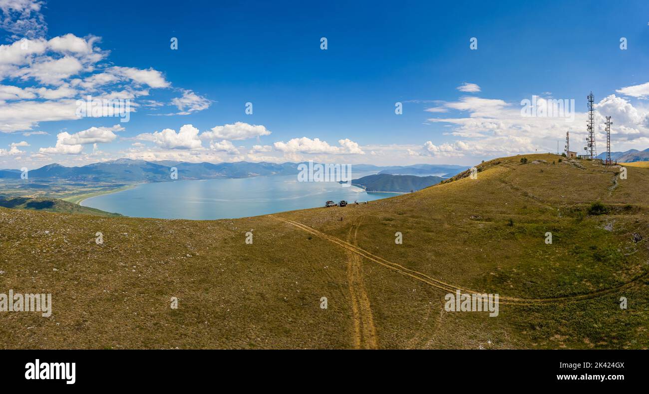 Panoramic aerial view of Ohrid-Prespa Transboundary Biosphere Reserve ...