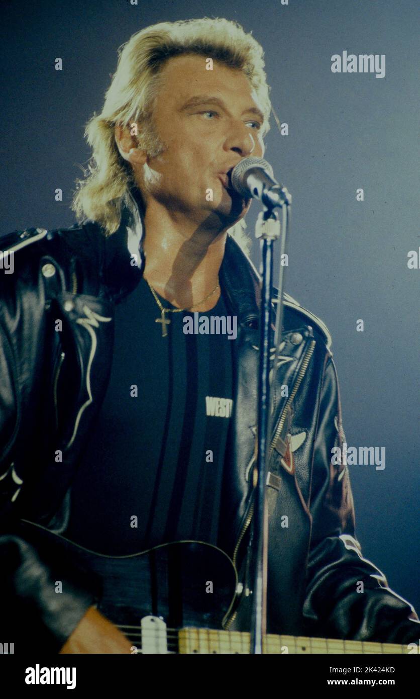 Archives 90ies: Rock singer Johnny Halliday performs in Lyon, France ...
