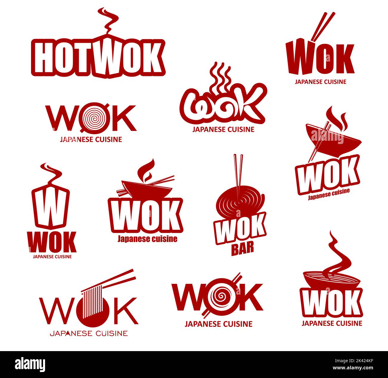 Asian wok pan and noodles box icons. Chinese and Japanese cuisine wok ...