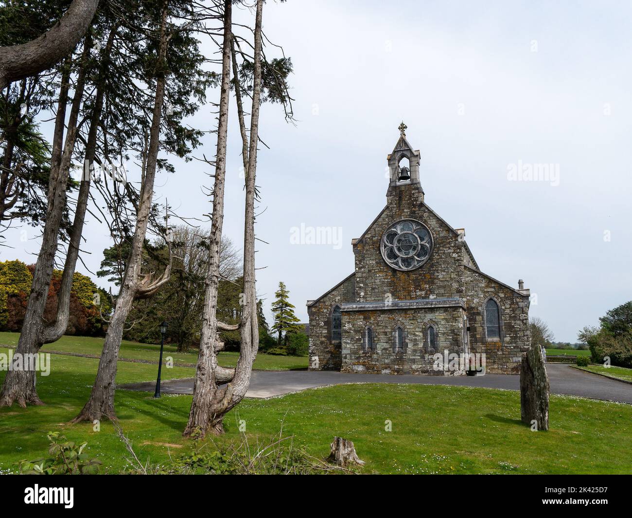 An church in Ireland. Cloudy weather and cloudy sky. Sacred Heart Roman ...