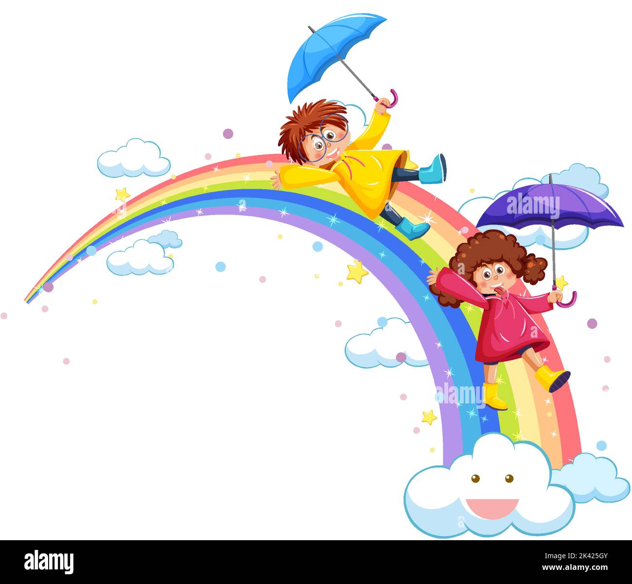 Happy children with rainbow illustration Stock Vector Image & Art - Alamy