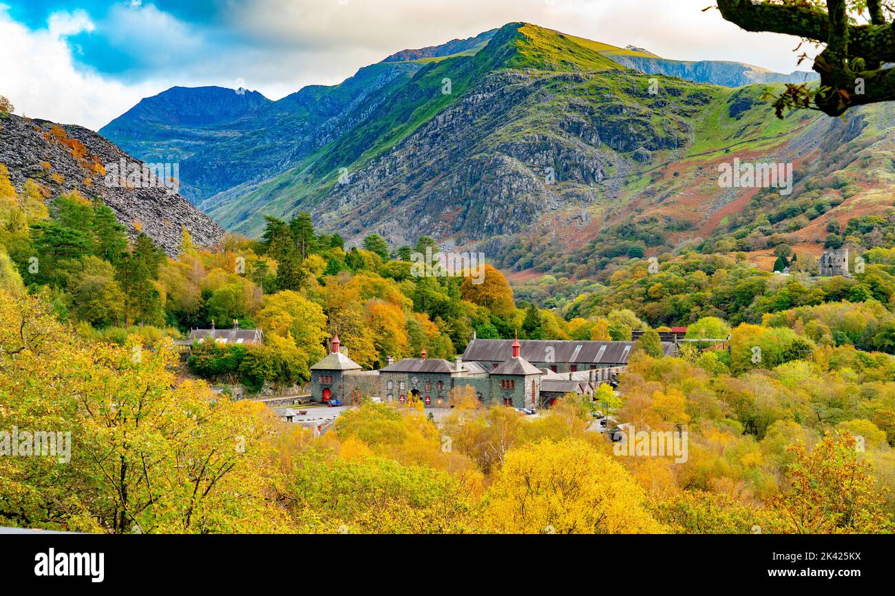 The National Slate Museum, Llanberis, North Wales, with Snowdon in the ...