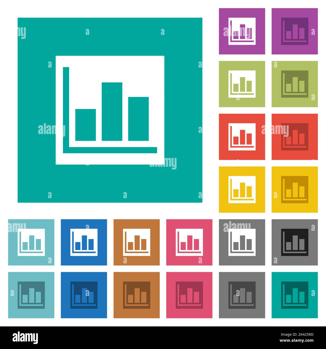 Bar graph statistics solid multi colored flat icons on plain square ...