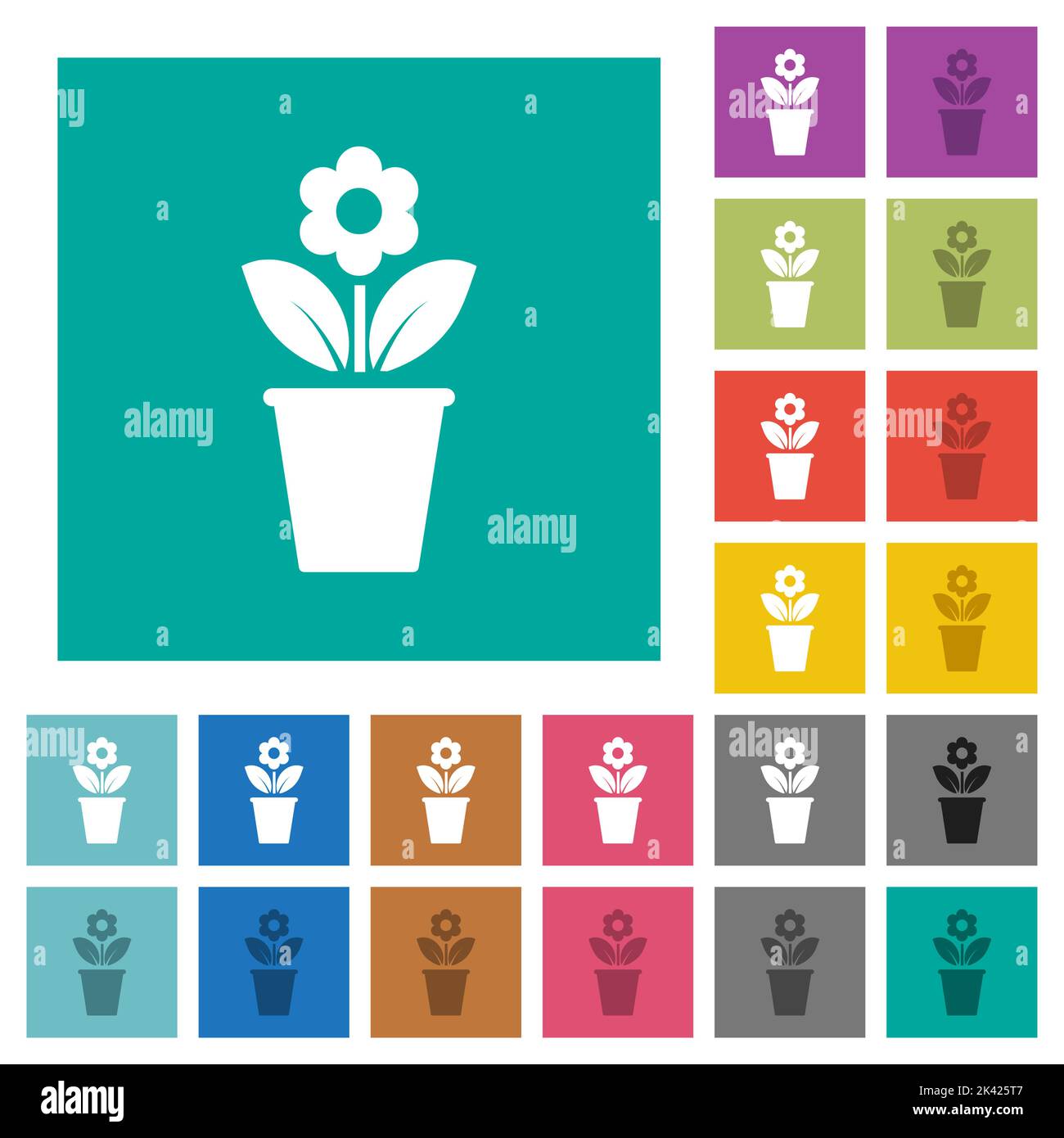 flowerpot with flower and leaves solid multi colored flat icons on ...