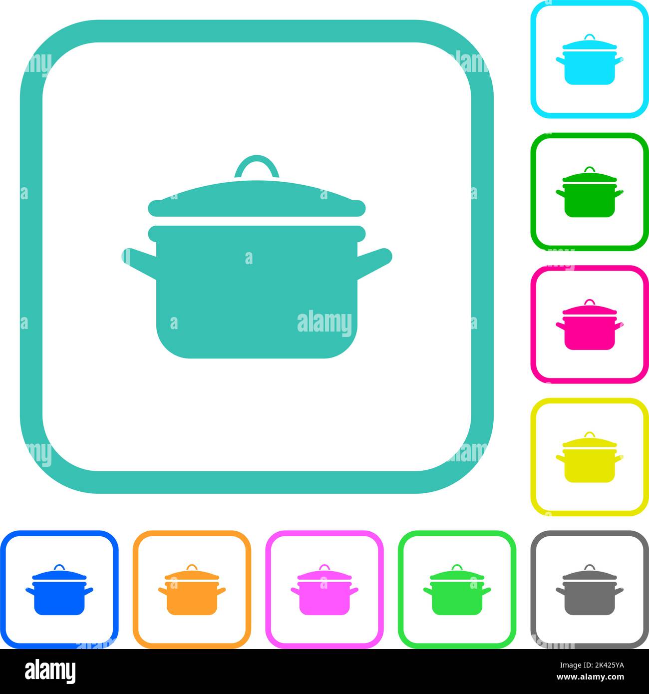 Pot with lid vivid colored flat icons in curved borders on white ...