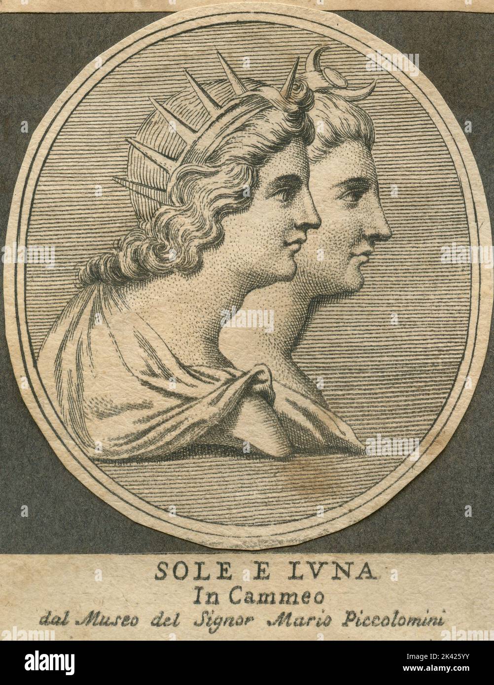 Sun and Moon in cameo, engraving from the Museum of Mr. Mario ...