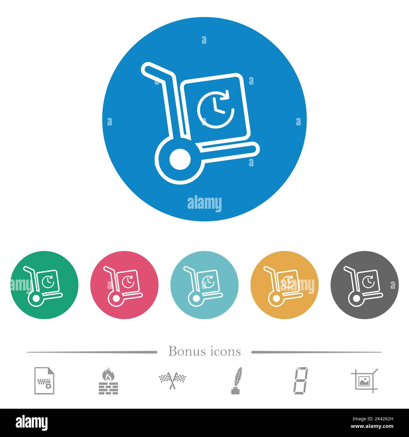 Express up parcel delivery outline flat white icons on round color ...