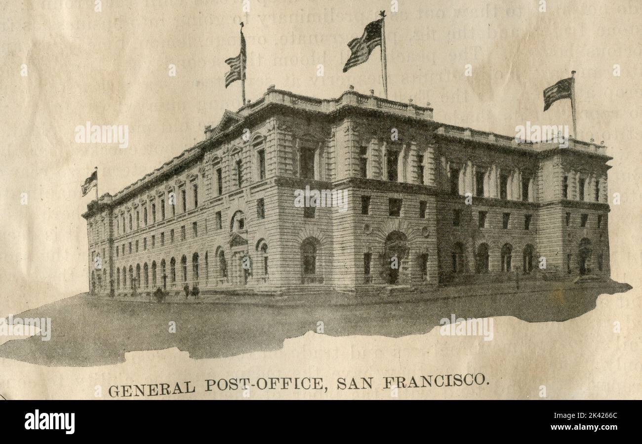 View of the US General Post Office in San Francisco, drawing, 1910s ...