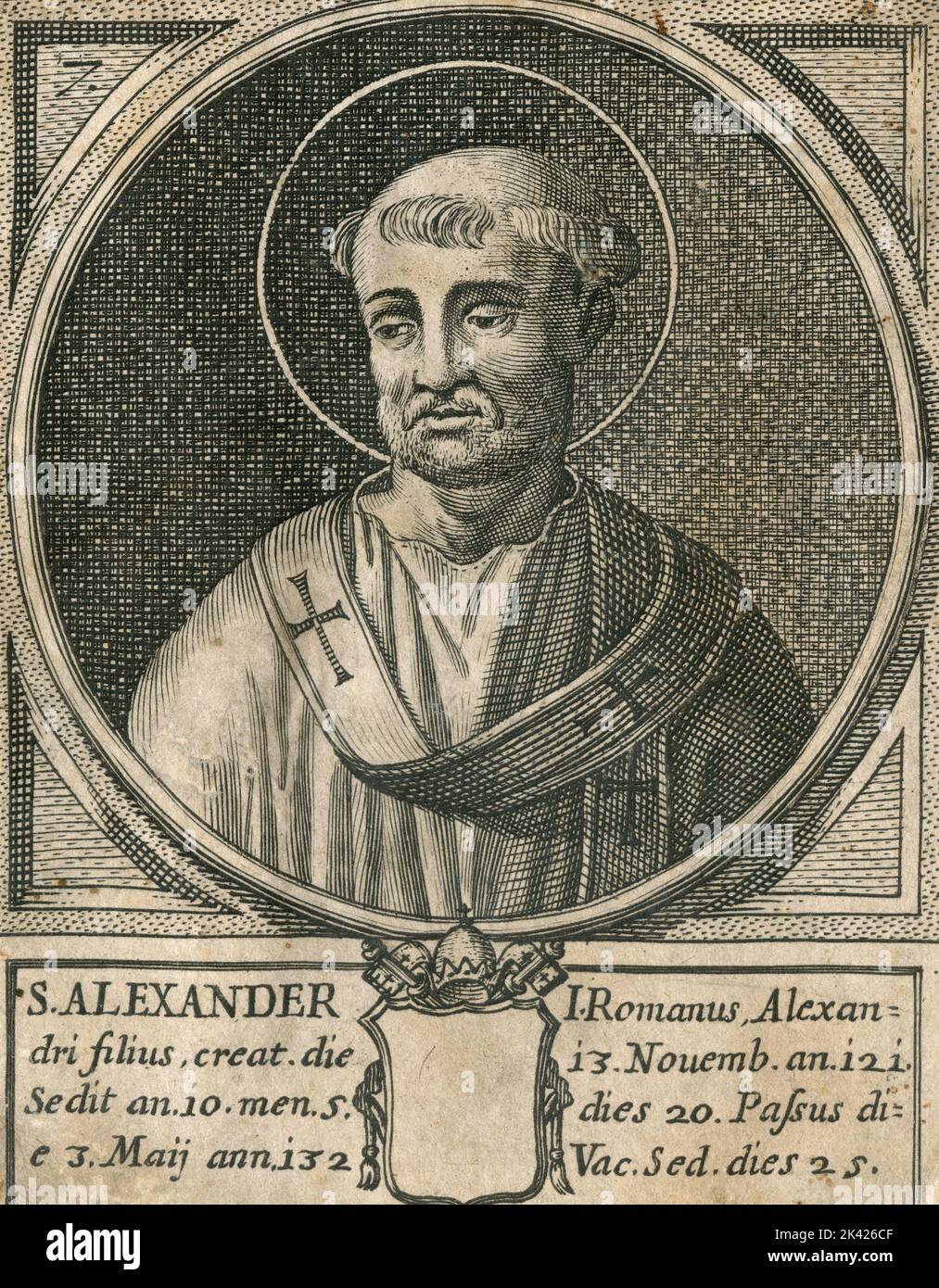 Portrait of Pope St. Alexander I, engraving from the Summorum Romanorum ...