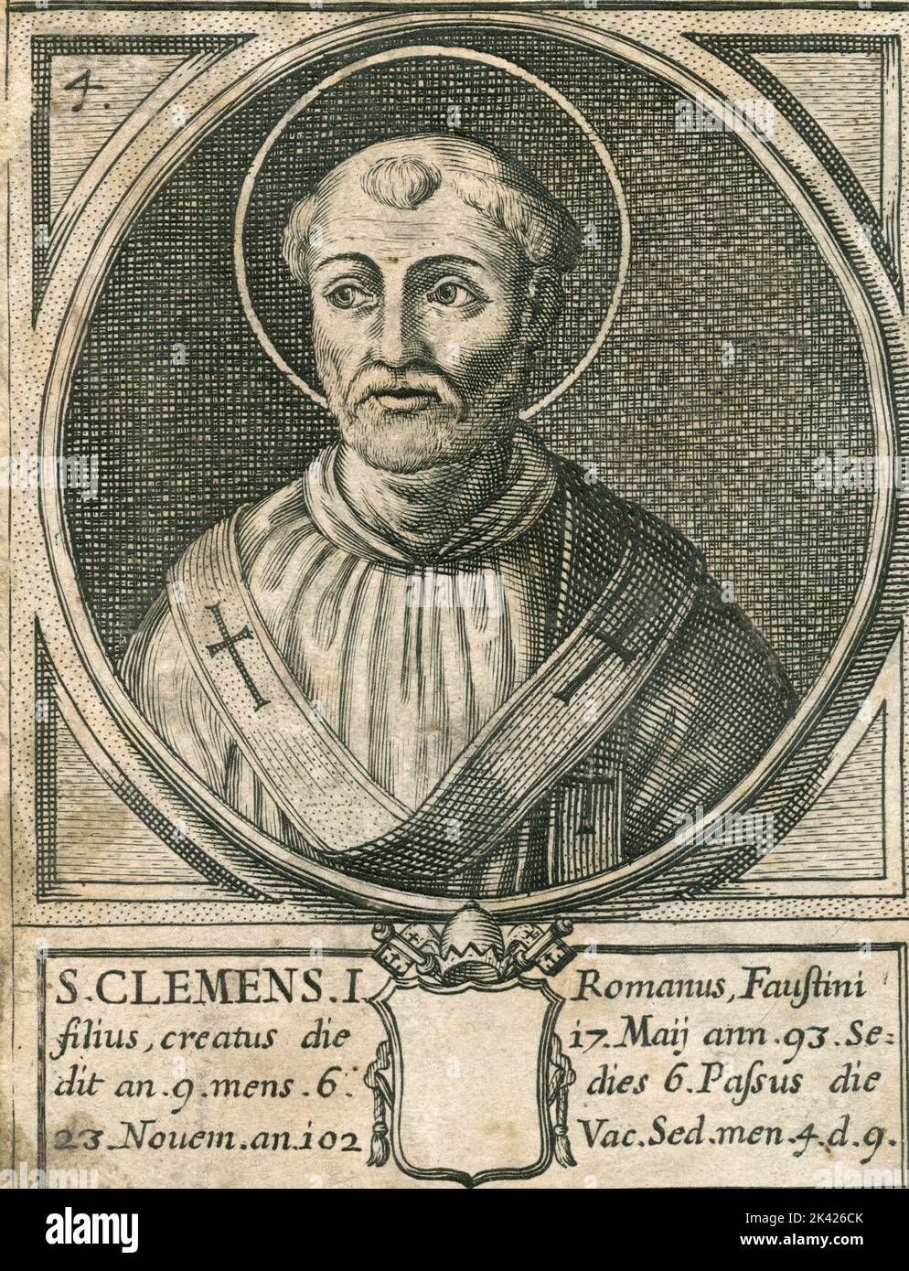 Portrait of Pope St. Clemens I, engraving from the Summorum Romanorum ...