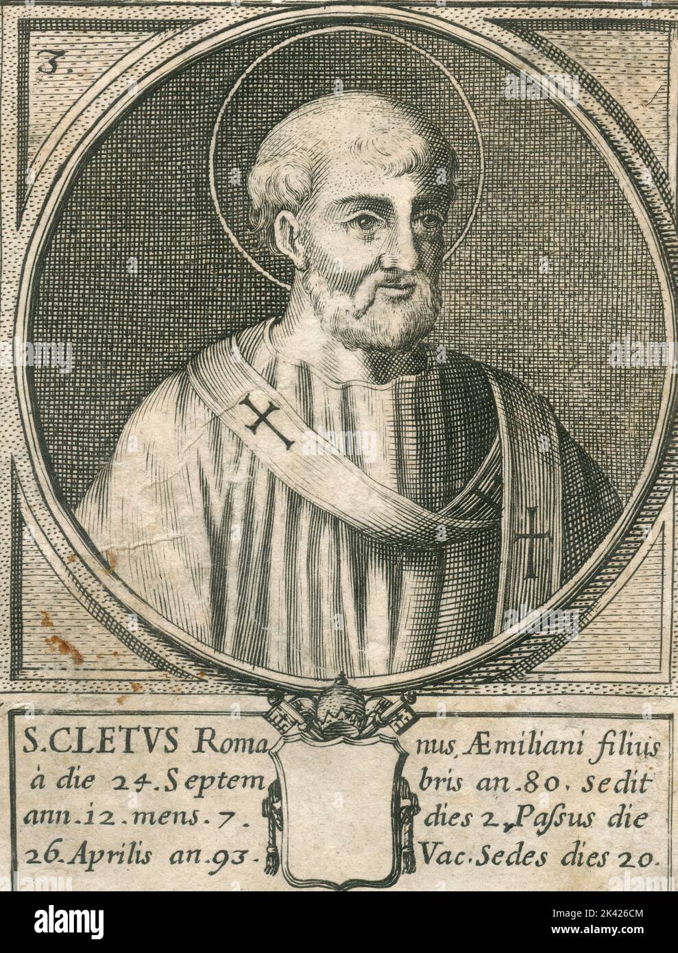 Portrait of Pope St. Cletus, engraving from the Summorum Romanorum ...