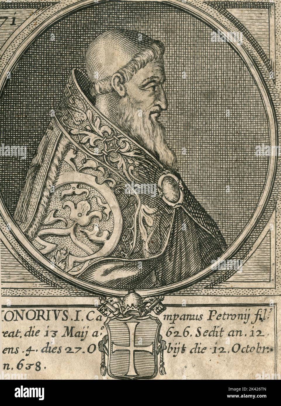 Portrait of Pope Honorius I, engraving from the Summorum Romanorum ...