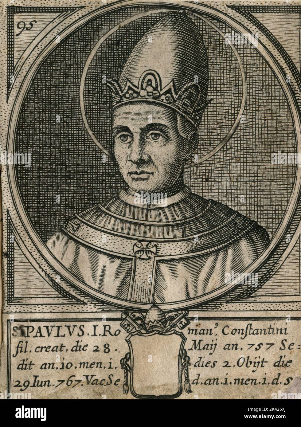 Portrait of Pope St. Paulus I, engraving from the Summorum Romanorum ...