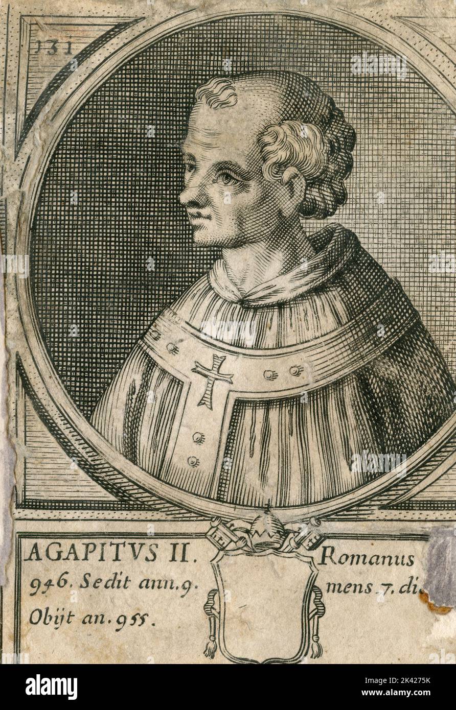 Portrait of Pope Agapitus II, engraving from the Summorum Romanorum ...
