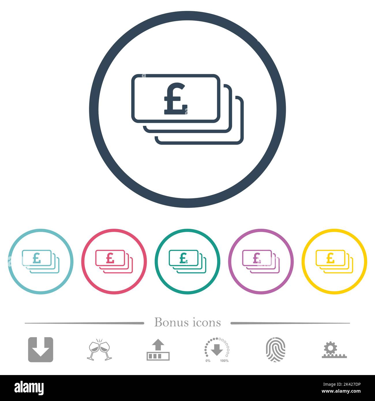 English Pound banknotes outline flat color icons in round outlines. 6 ...