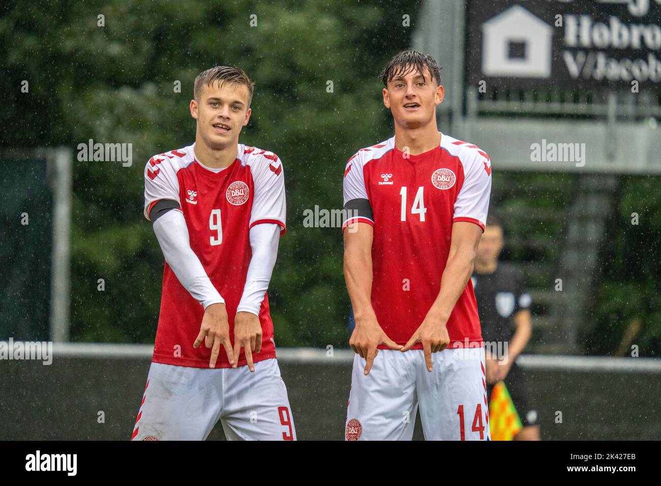Hobro, Denmark. 27th, September 2022. Oliver Ross (9) of Denmark scores ...