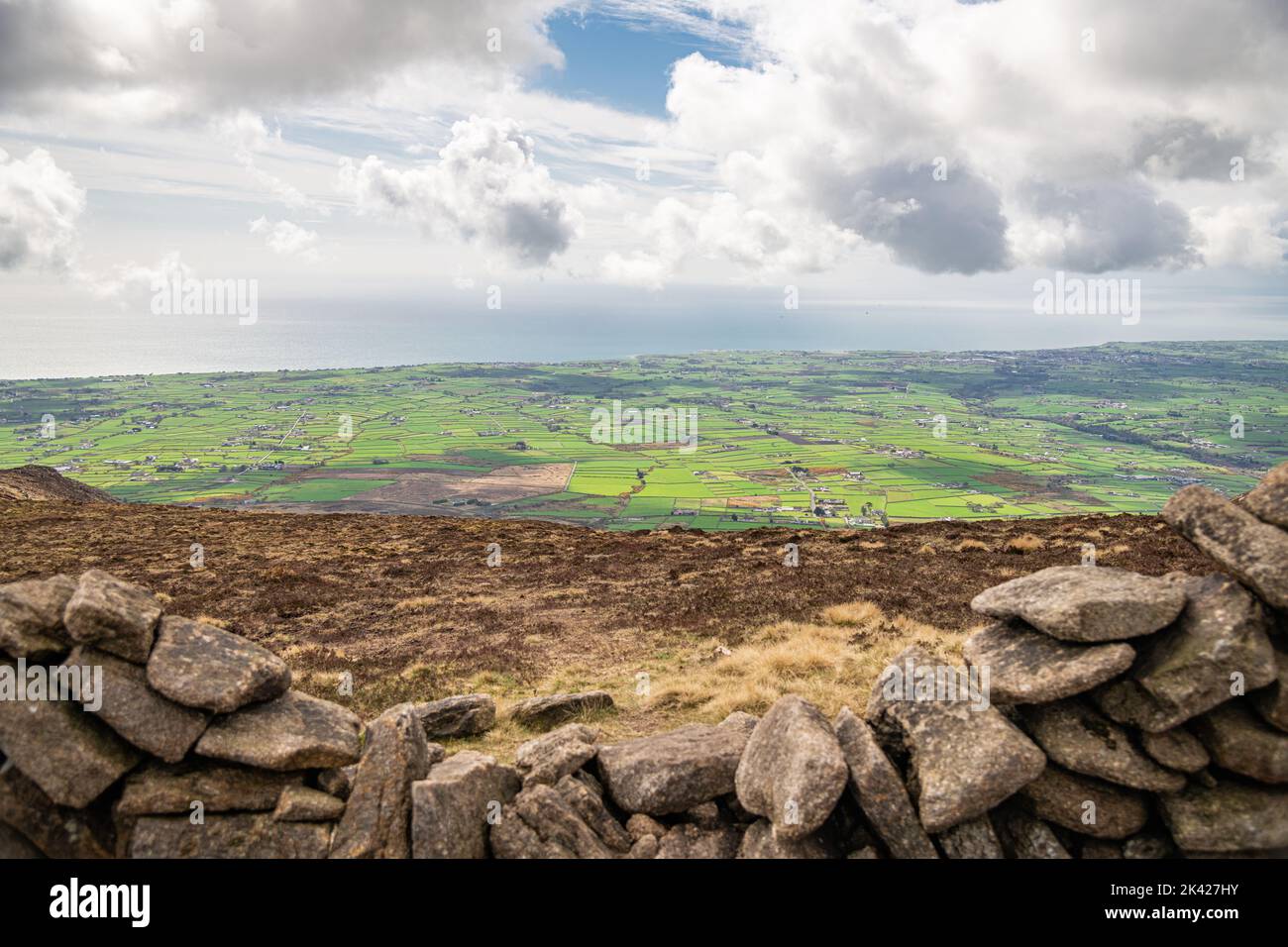 A view from the Mourne Mountains looking out to Ballymartin in Northern ...