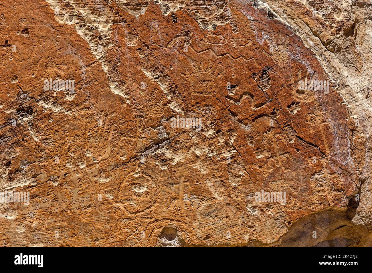 Cibola County, New Mexico - June 19, 2011 – Close up of petroglyphs on ...