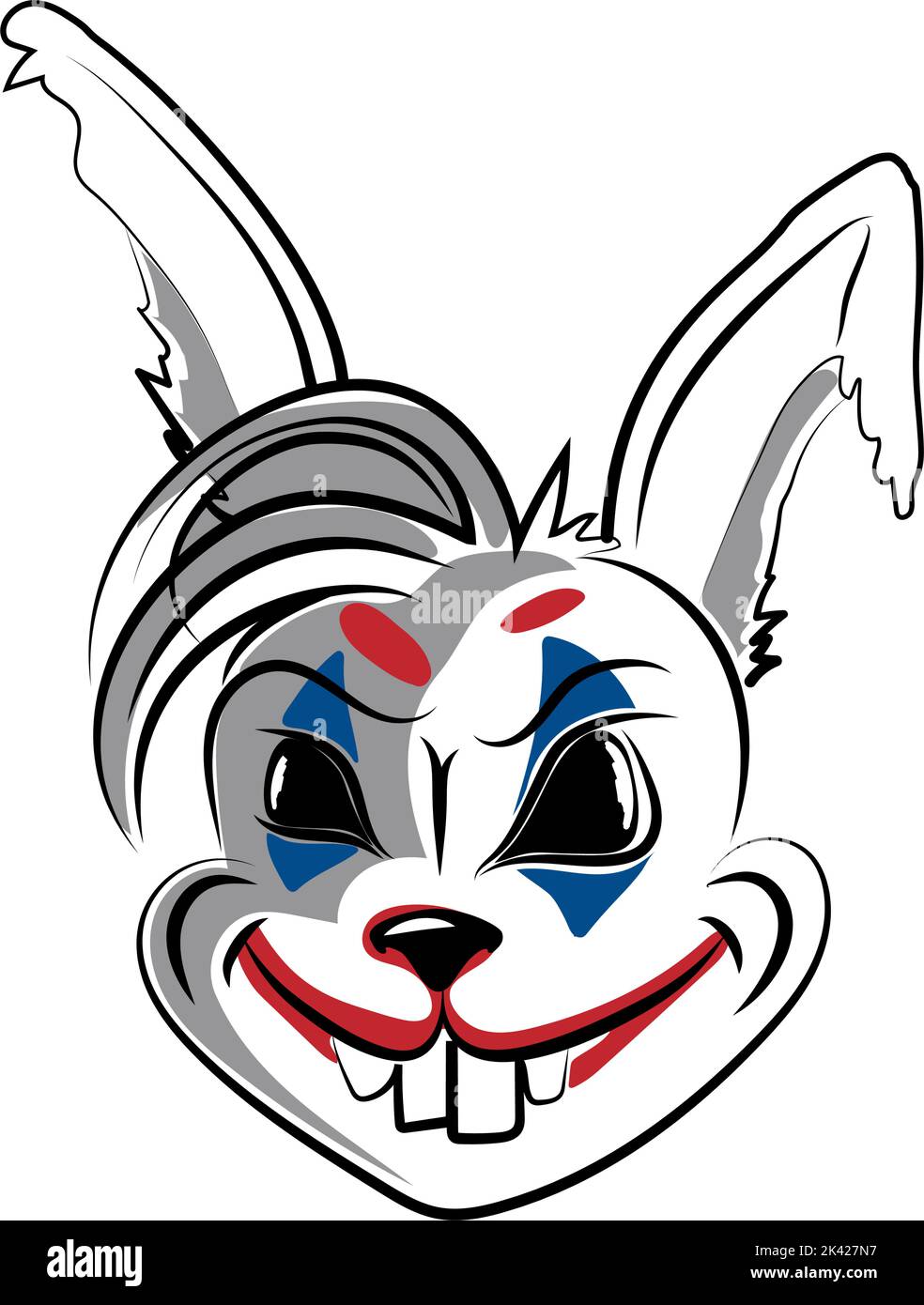 A bad bunny, hand-drawn in doodle style. Hare joker. Crazy rabbit head ...