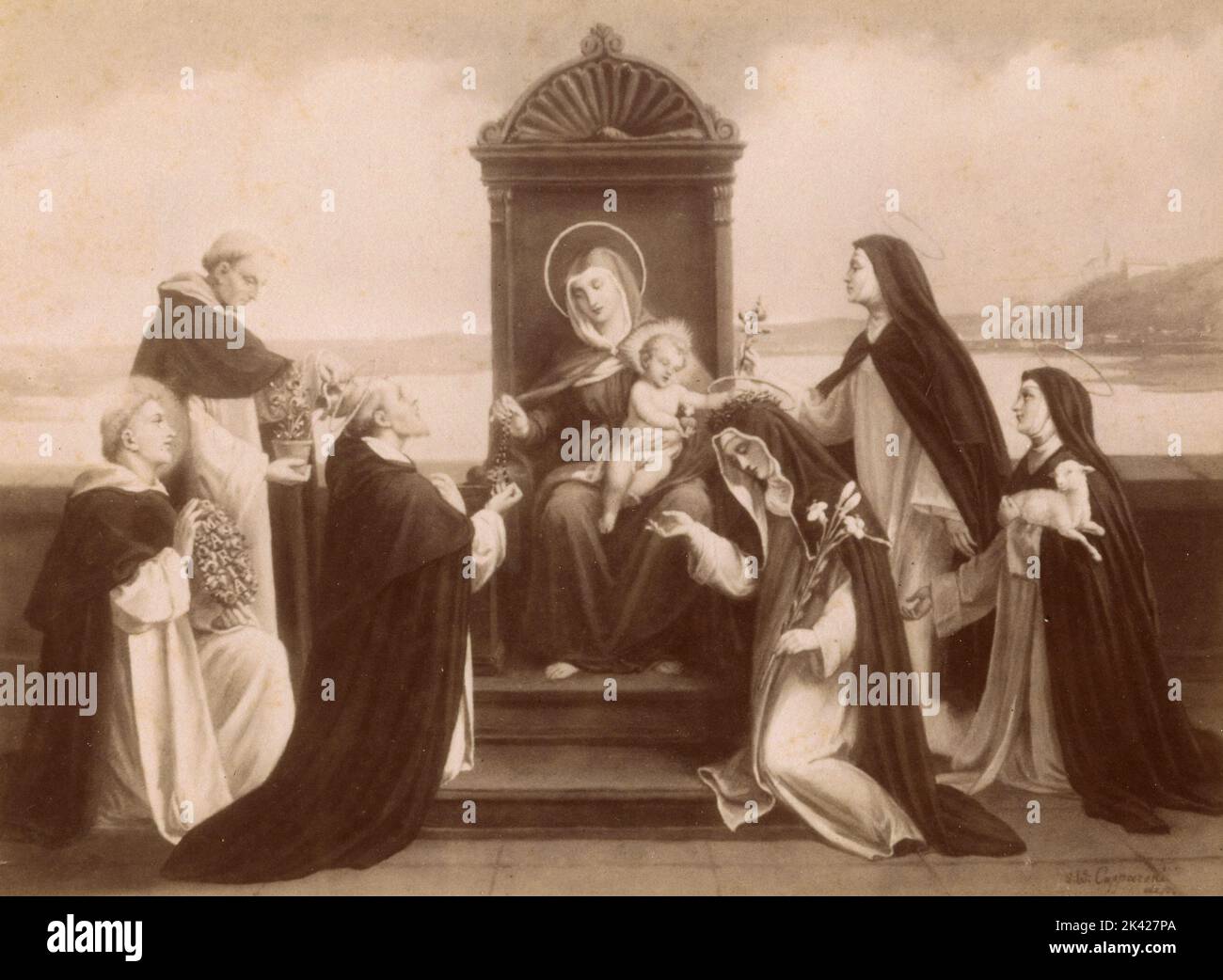 The Virgin Mary enthroned with Saints and nuns from the Dominican order ...