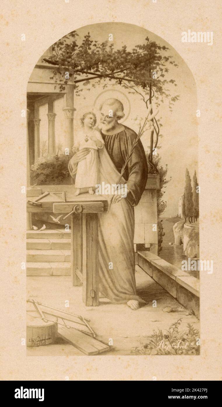 Baby Jesus Christ and St. Joseph, painting by Italian artist Silverio ...