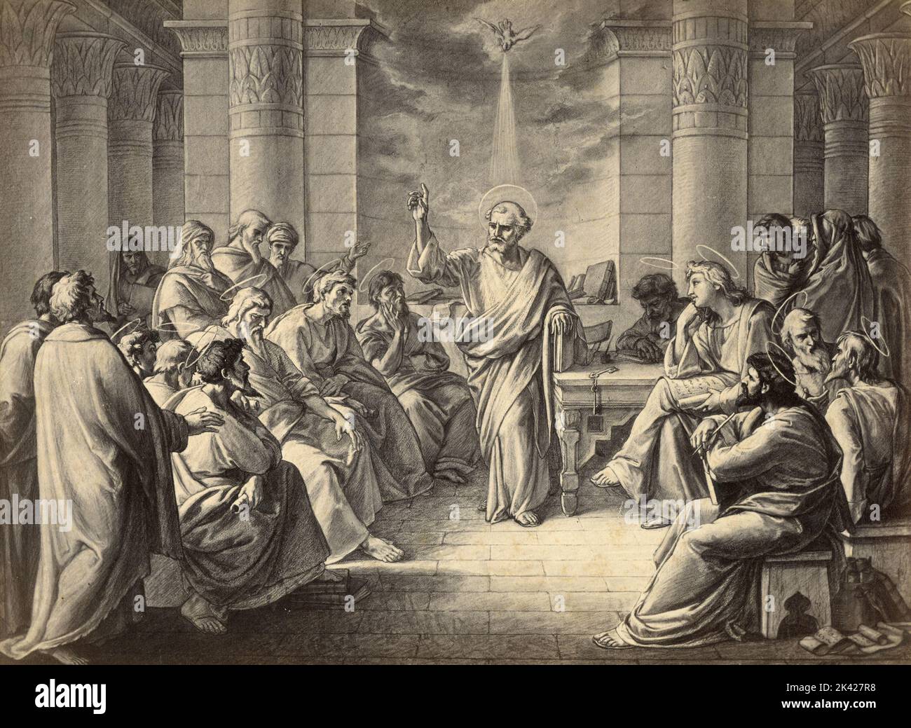 St. Peter and the Apostles in council discussing in the temple ...