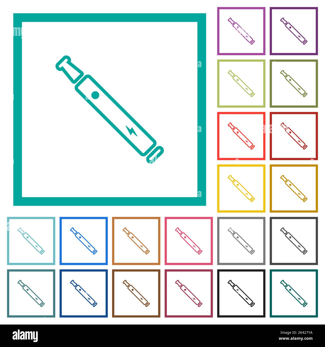 Electronic Cigarette Outline Flat Color Icons With Quadrant Frames On White Background Stock