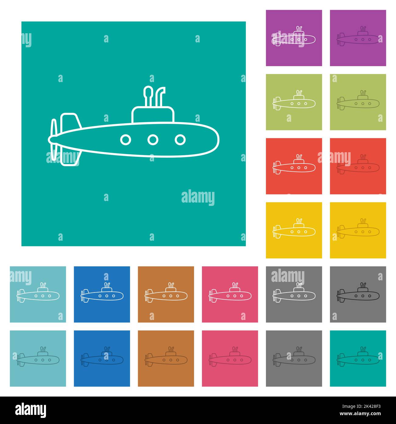 Submarine outline multi colored flat icons on plain square backgrounds ...