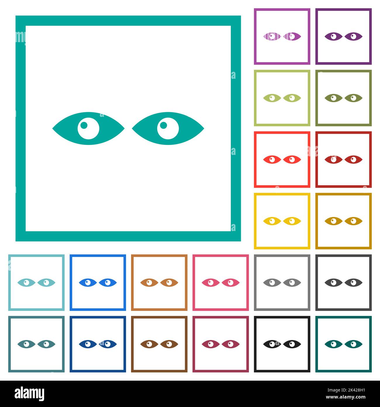 Watching eyes solid flat color icons with quadrant frames on white ...