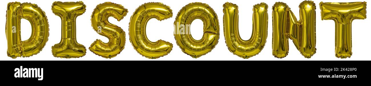 discount lettering made with gold metallic balloons Stock Photo - Alamy