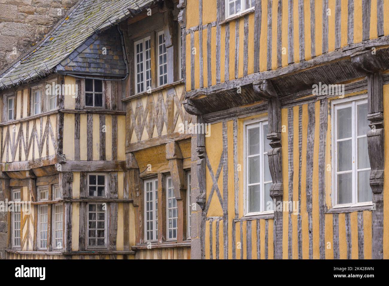 Detail of half-timbered buildings Treguier Cotes d'Armor Brittany ...