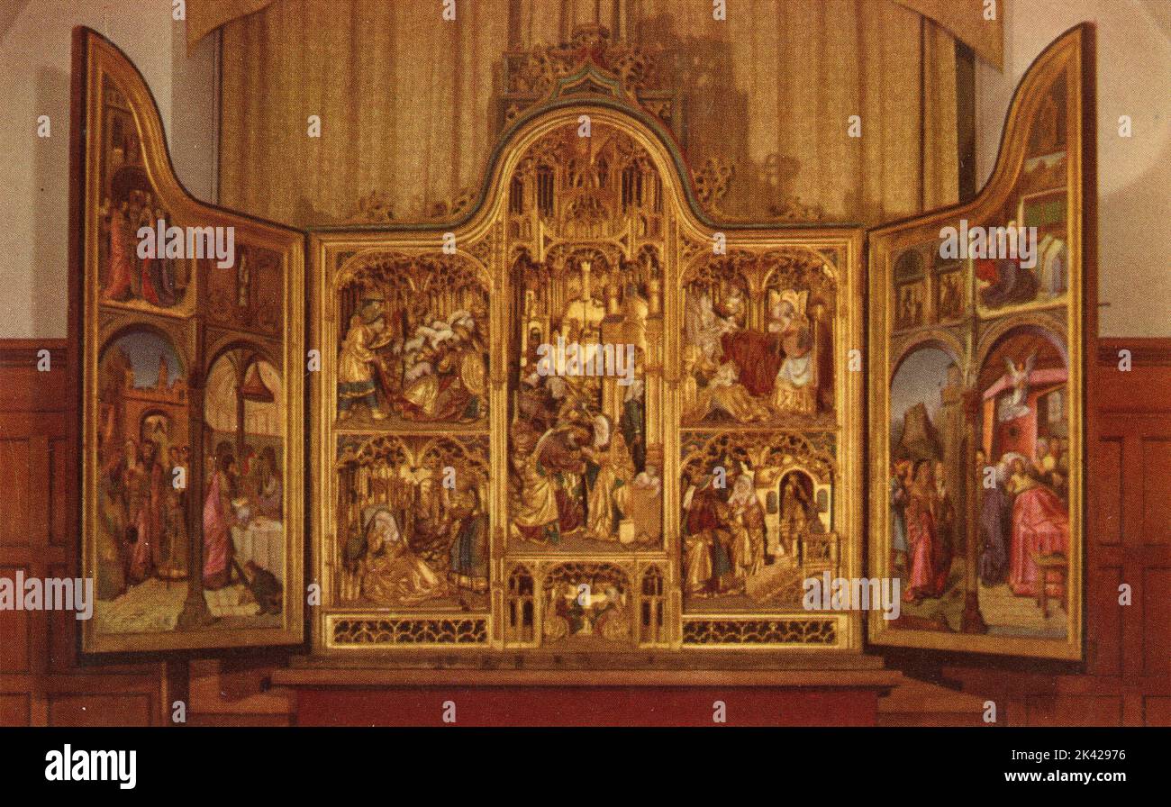 Inside view of the cathedral: Altarpiece Triptych, Uppsala, Sweden, 1940s Stock Photo - Alamy