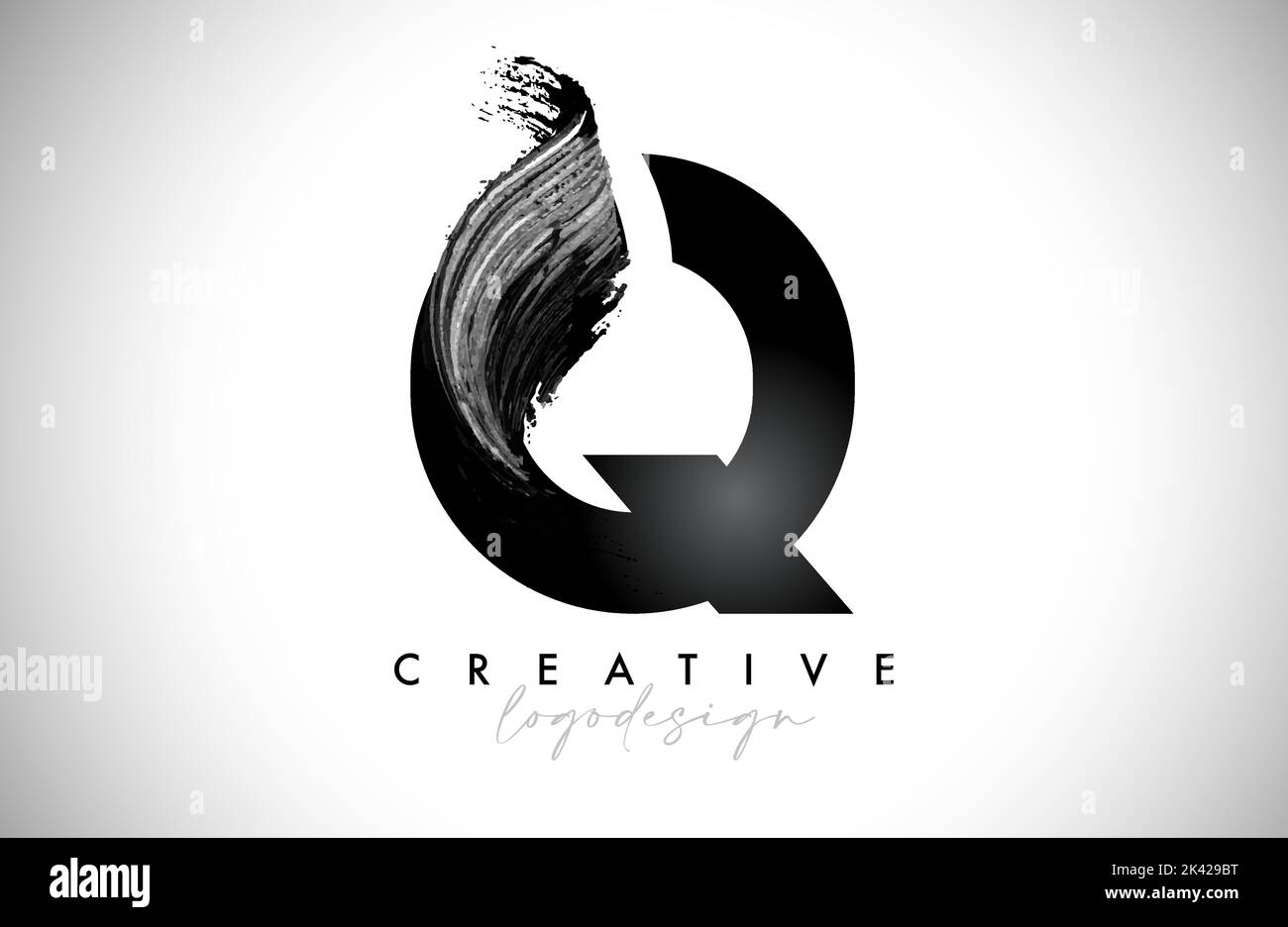 Letter Q Logo Brush Stroke with Artistic Watercolor Paint Brush Icon ...