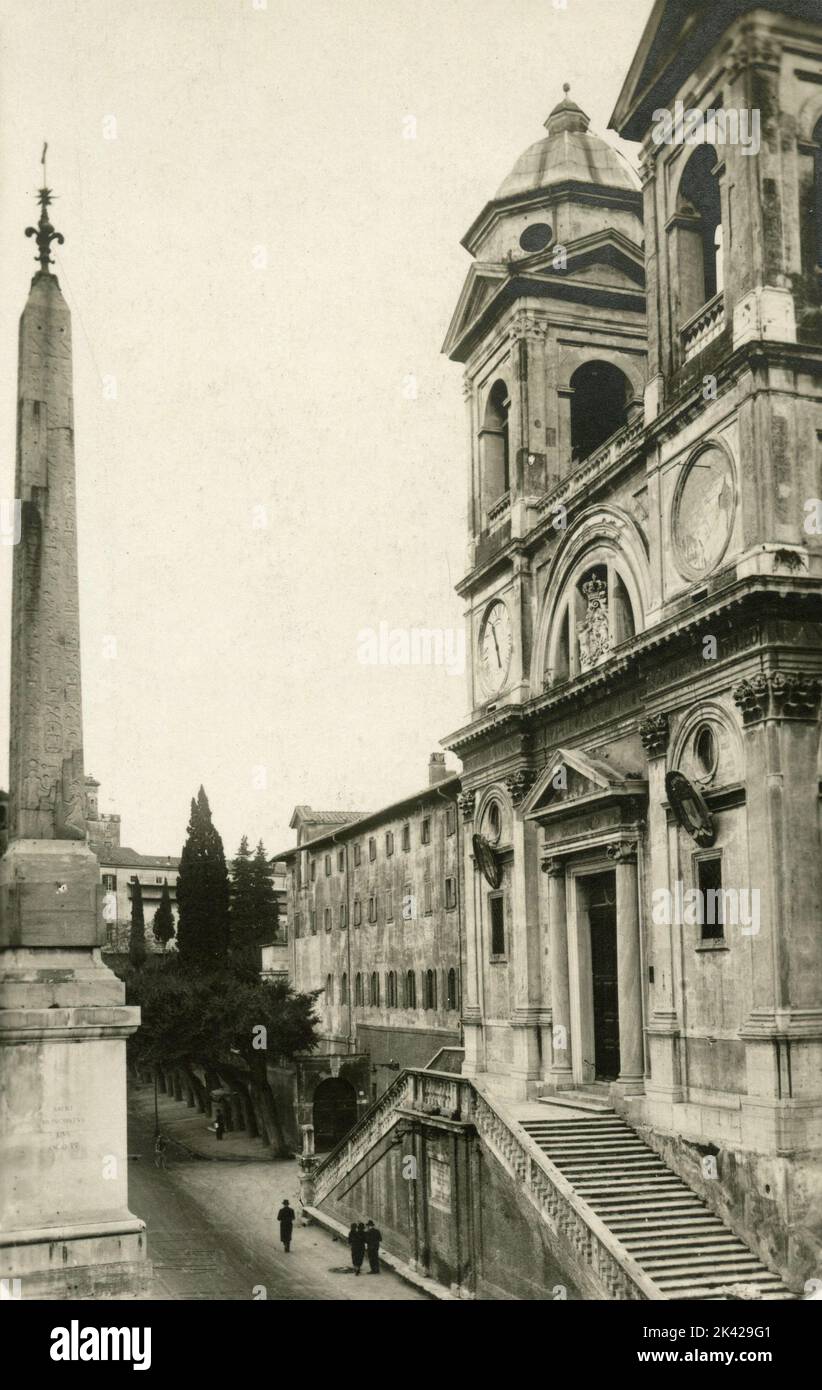 Church and obelisk at Trinità dei Monti, Rome, Italy 1930s Stock Photo ...