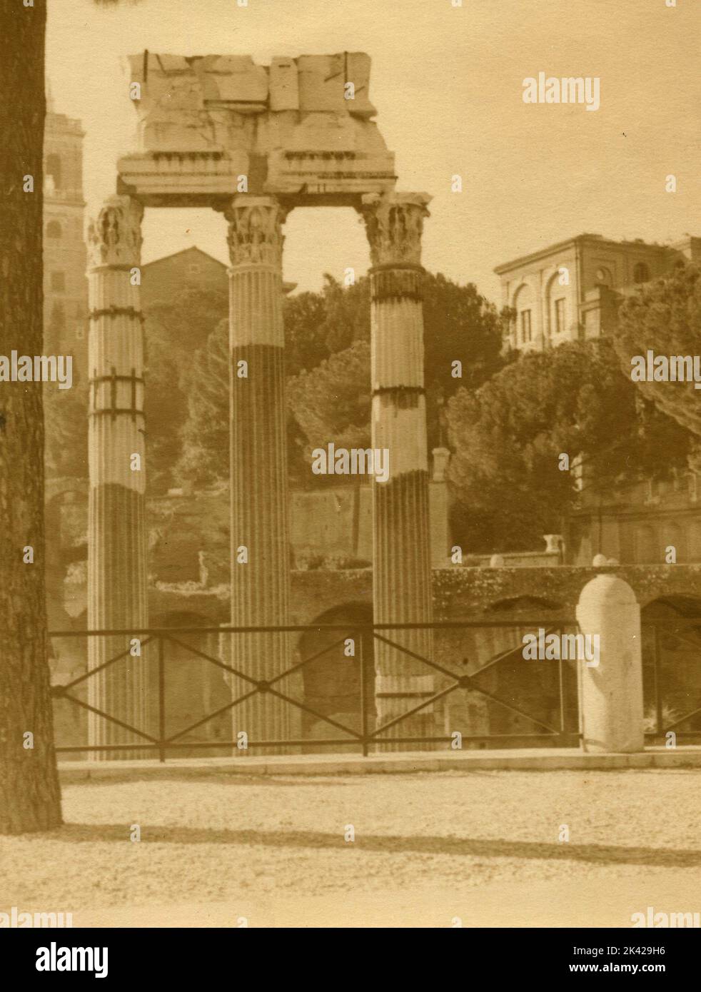 View of ancient columns in the Roman Forum, Rome, Italy 1920s Stock ...