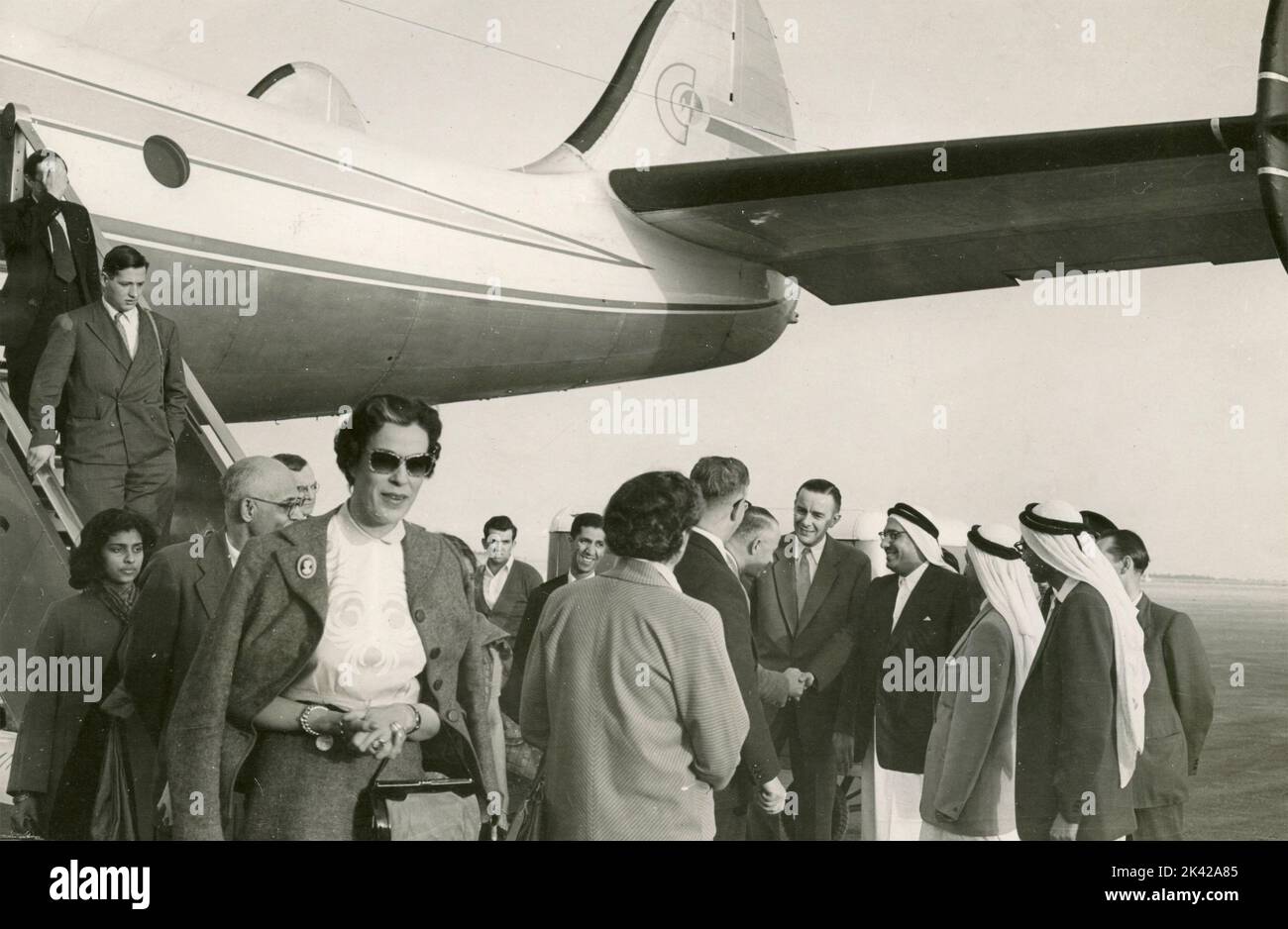 Italian singer Carla Boni disembarking the airplane, Italy 1950s Stock ...
