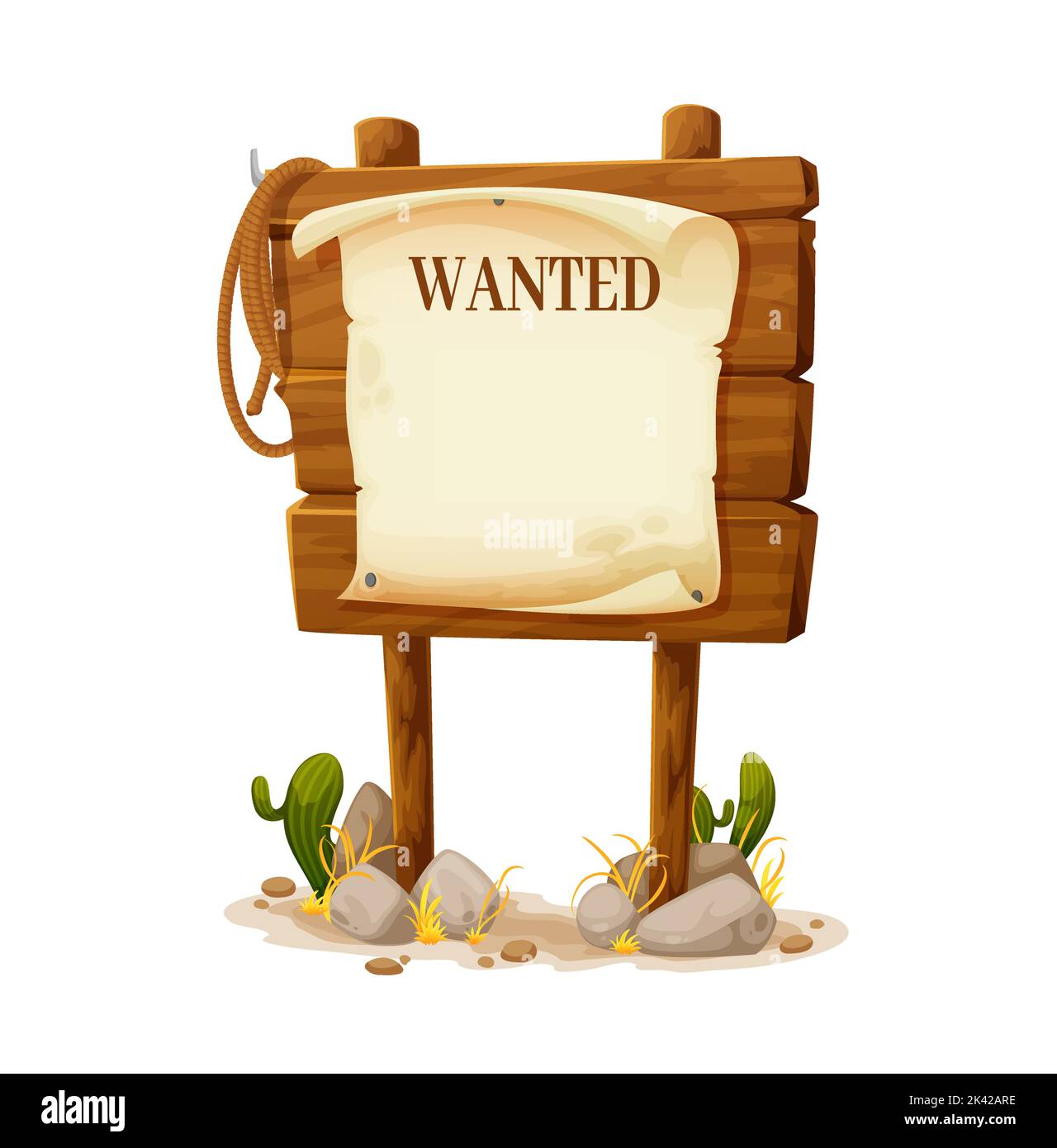 Cartoon Wild West wanted board, wooden sign for dead or alive reward ...