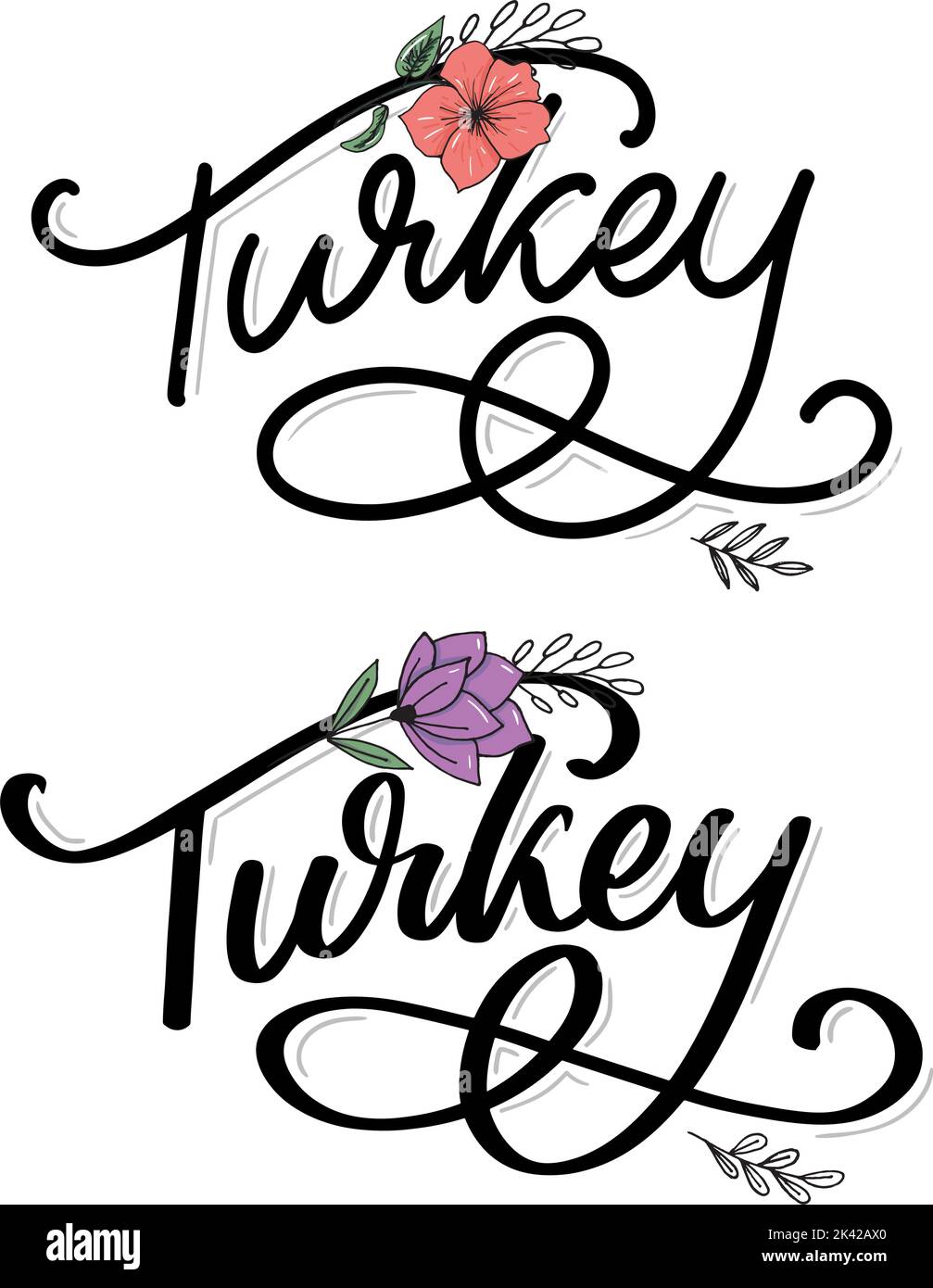 Turkey Lettering. Handwritten name of the country. Vector design ...