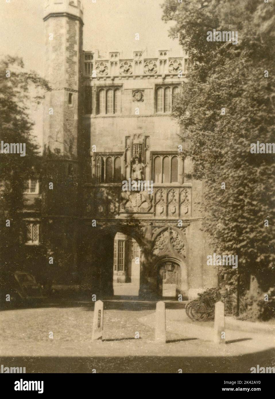 View of the Great Gate at Trinity College, Cambridge, UK 1930s Stock ...