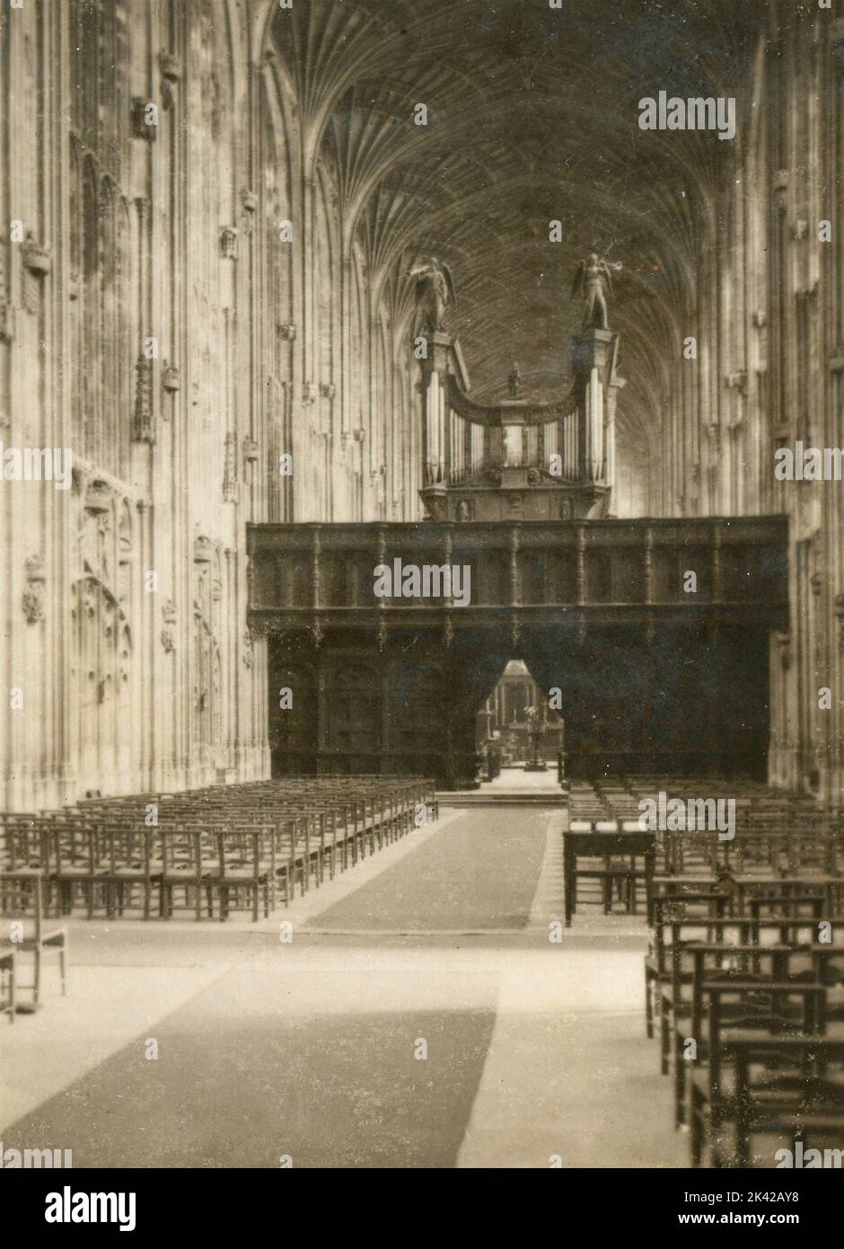 Inside view of Kings College Chapel, Cambridge, UK 1930s Stock Photo ...