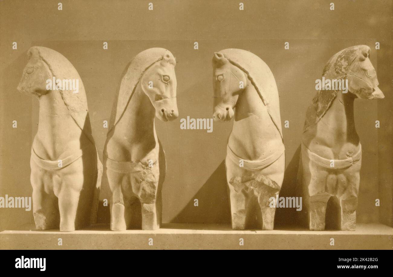 Archaic Quadriga, 570 bc Ancient Greek statue, Acropolis Museum, Athens ...