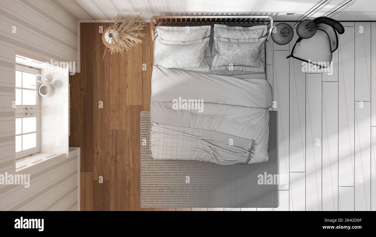 Architect interior designer concept: hand-drawn draft unfinished ...