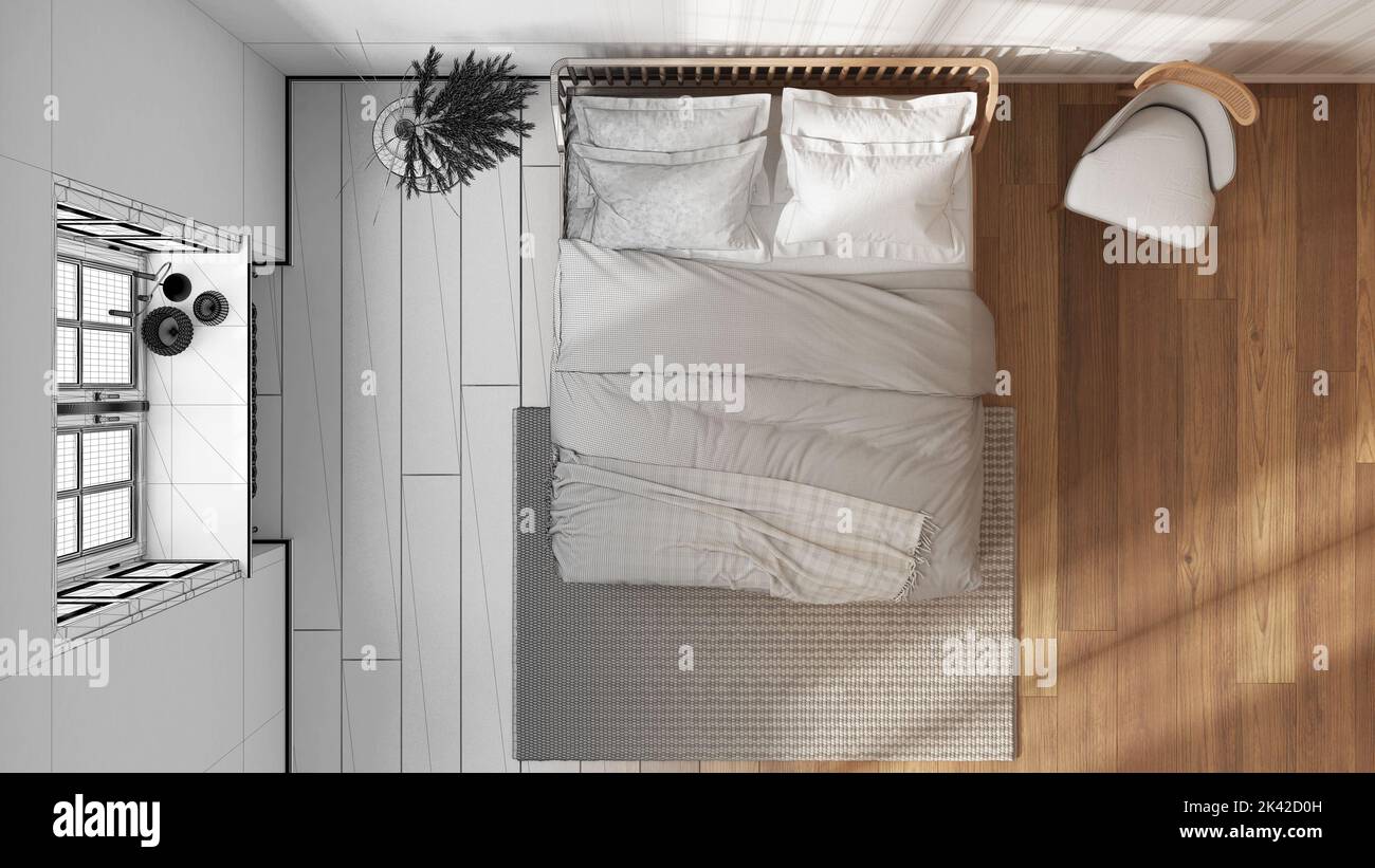 Architect interior designer concept: hand-drawn draft unfinished ...