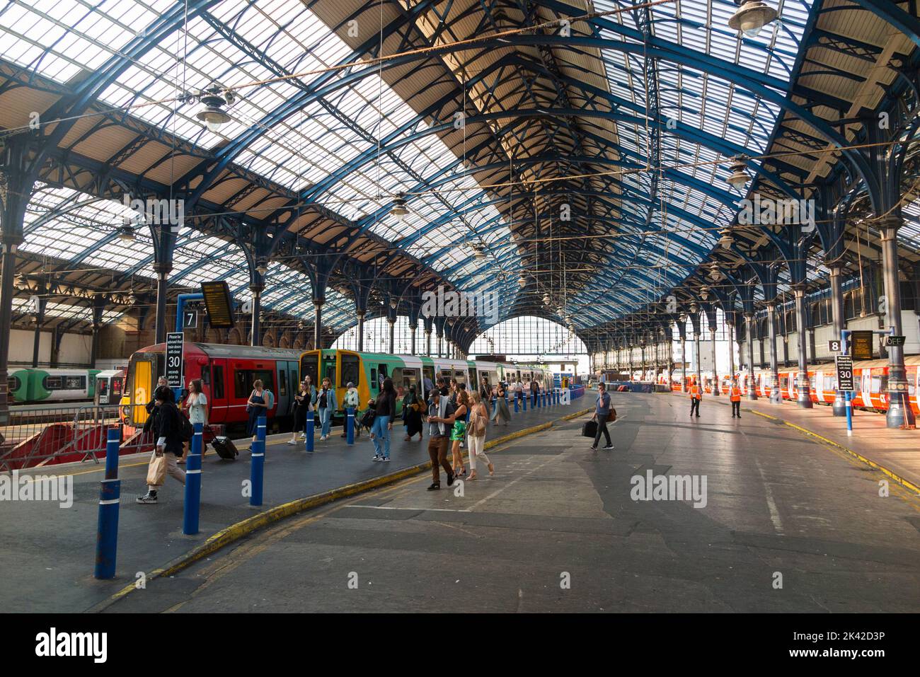 The interior and platform and large double-spanned curved glass and ...