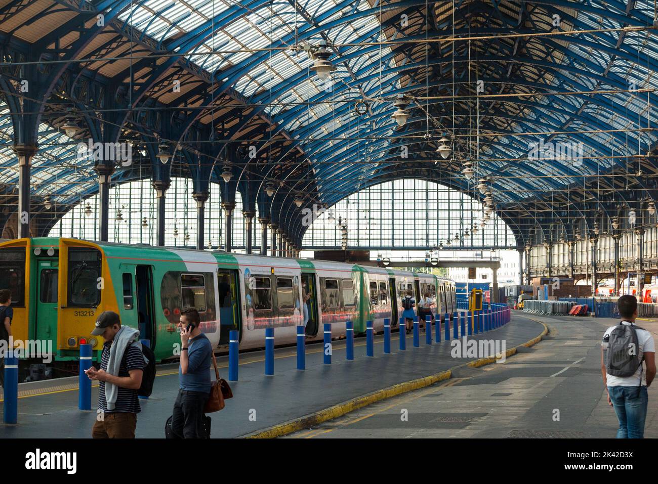 The interior and platform and large double-spanned curved glass and ...
