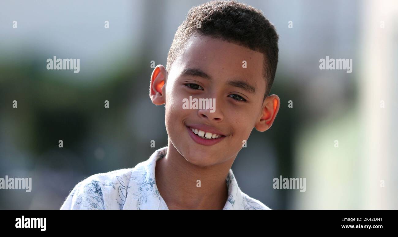Brazilian hispanic little boy child portrait smiling outside Stock ...