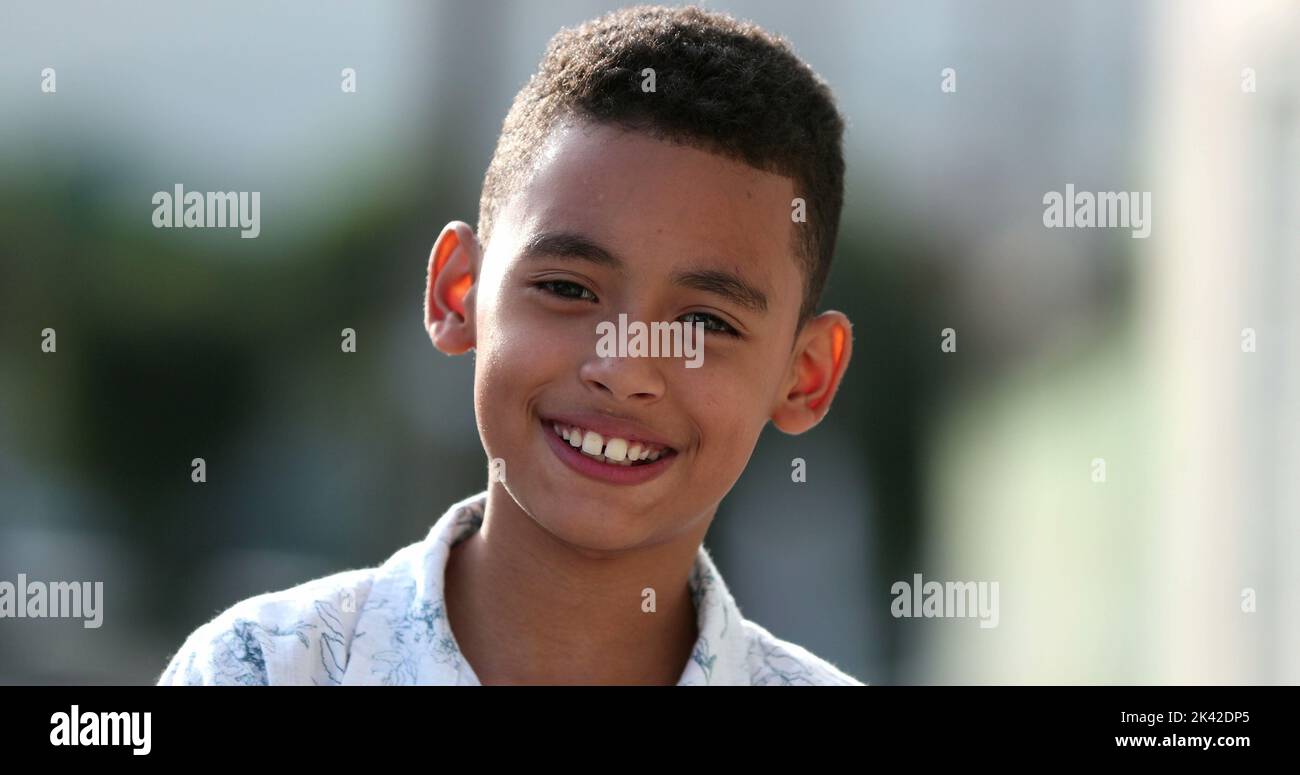 Brazilian hispanic little boy child portrait smiling outside Stock ...