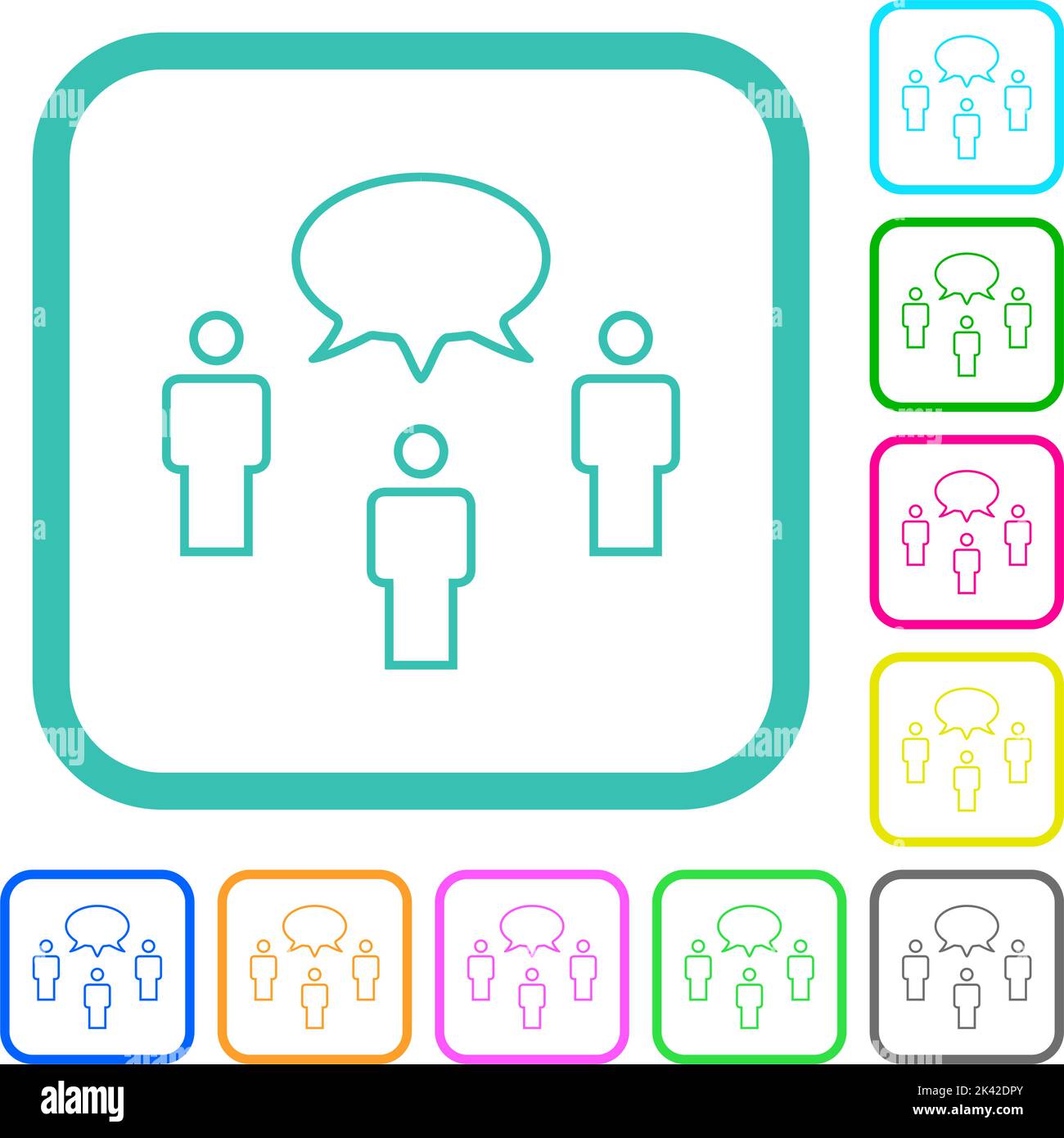 Three talking persons with oval bubble outline vivid colored flat icons ...